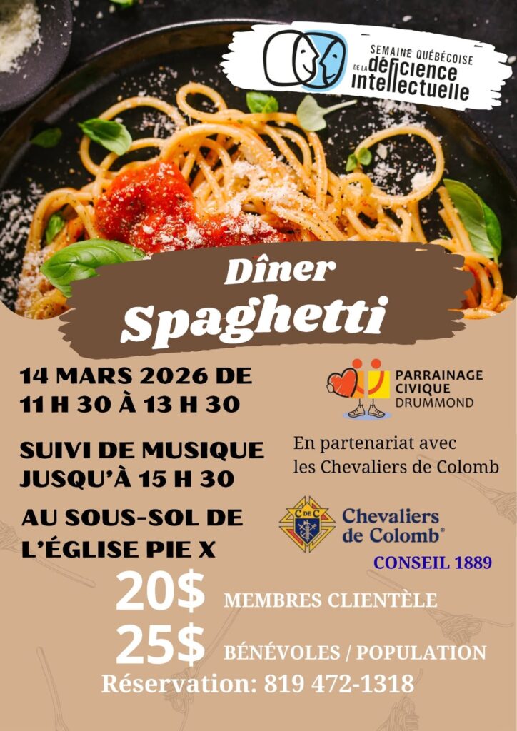 Dîner Spaghetti du Parrainage civique Drummond - SQDI